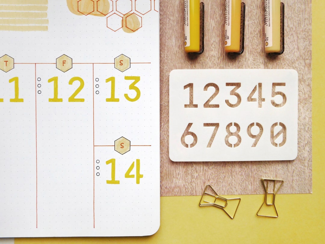 Numbers Stencil for Journal and Planner, Digit Stencil, Calendar Layout ...