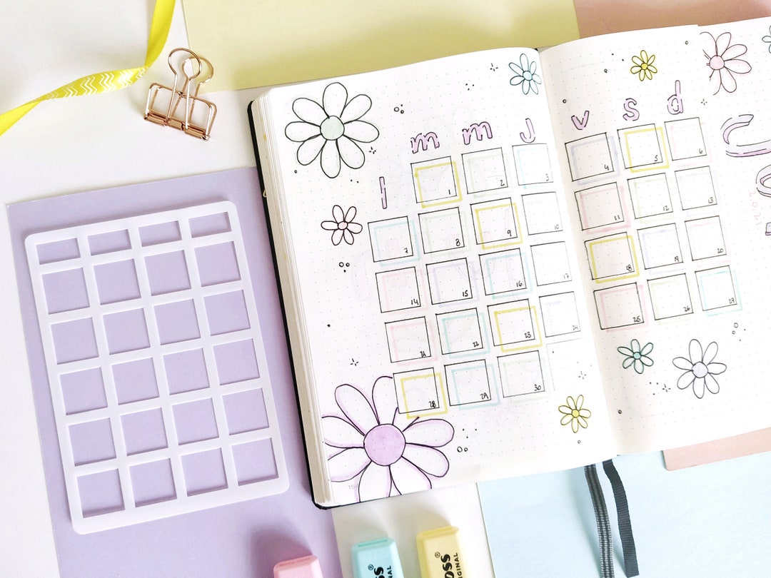 Monthly Overview Calendar Stencil for Journal and Planner, Monthly ...