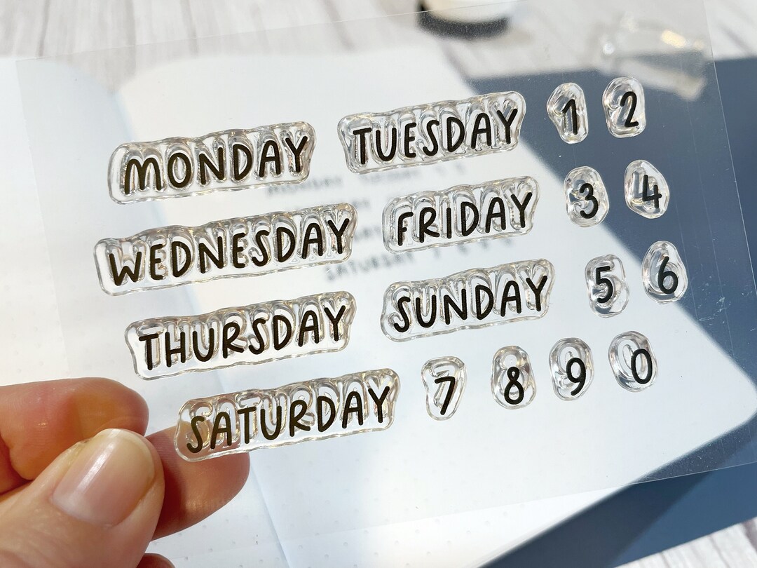Weekdays and Number Lettering Clear Stamps, Calendar Layout Stamp Set ...