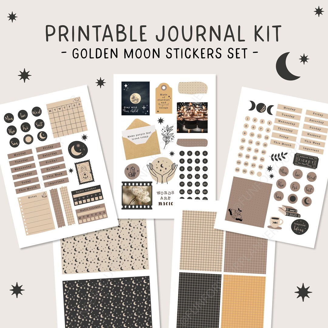 Printable Journal and Planner Set, Printable Moon Stickers Kit for ...