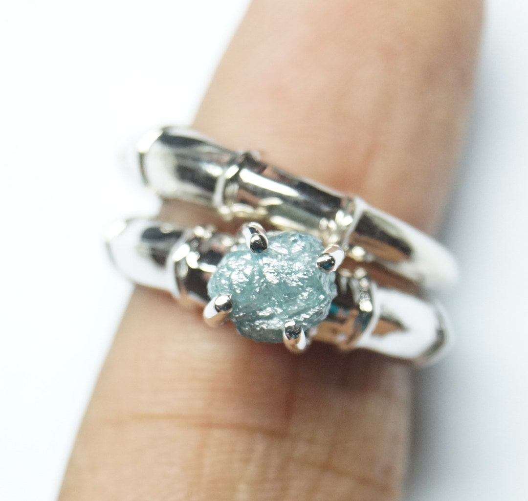 2.55cts Natural Blue Raw Diamond Ring, Uncut Blue Diamond Ring ...
