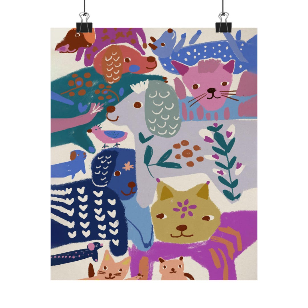 Street Animals Art Print, Cats and Dogs Poster, Urban Animal Friends ...
