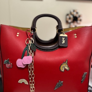 Pink Cherry Gold Chain Themed Custom Bag Charm Set, Whimsical ...