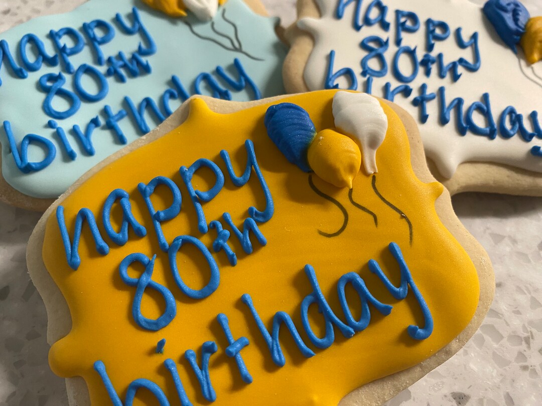 Happy 80th Birthday Custom Decorated Cookies Gift Wrapped, Personalized ...