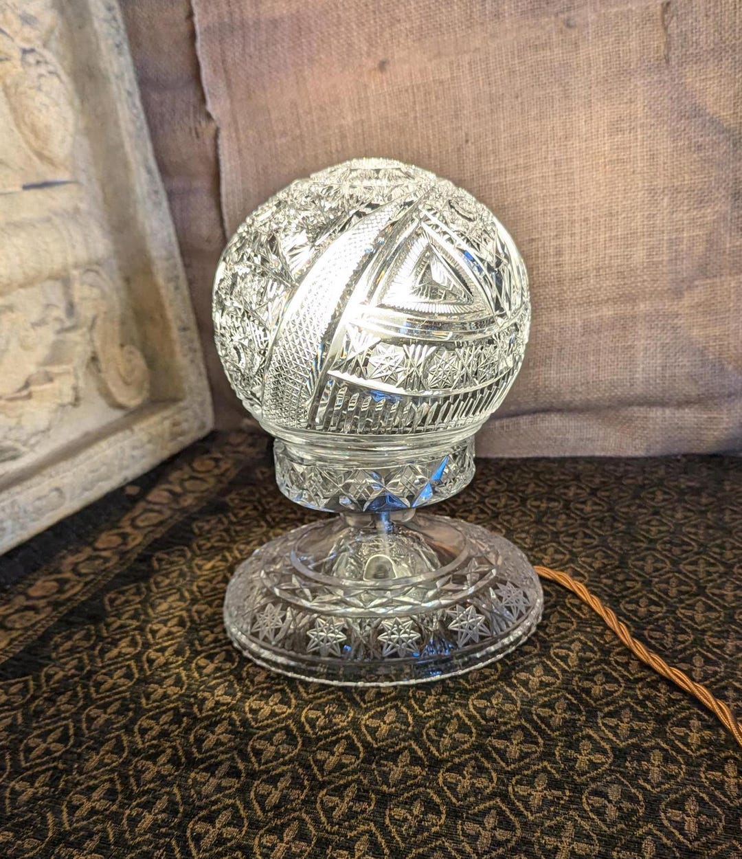 Vintage Cut Glass Asymmetrical Design Crystal Globe Table Lamp - Etsy