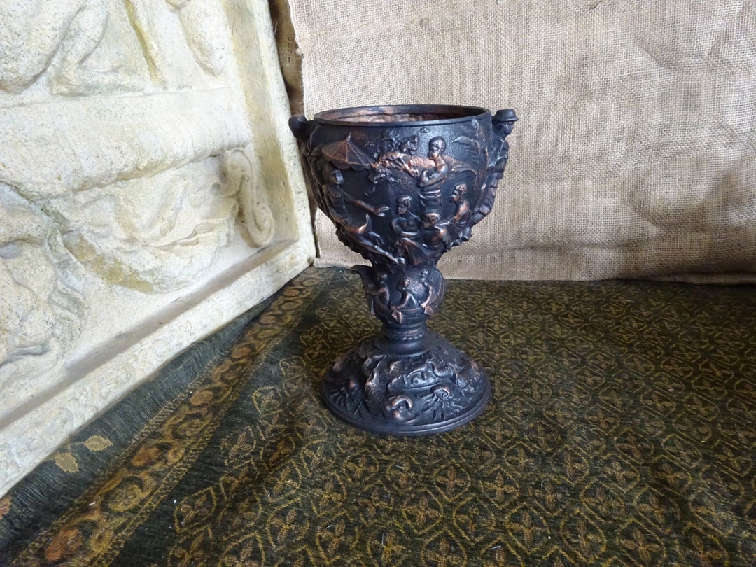 Large Pewter Embossed Chalice, Goblet, Bowl With Military Battle Scene ...