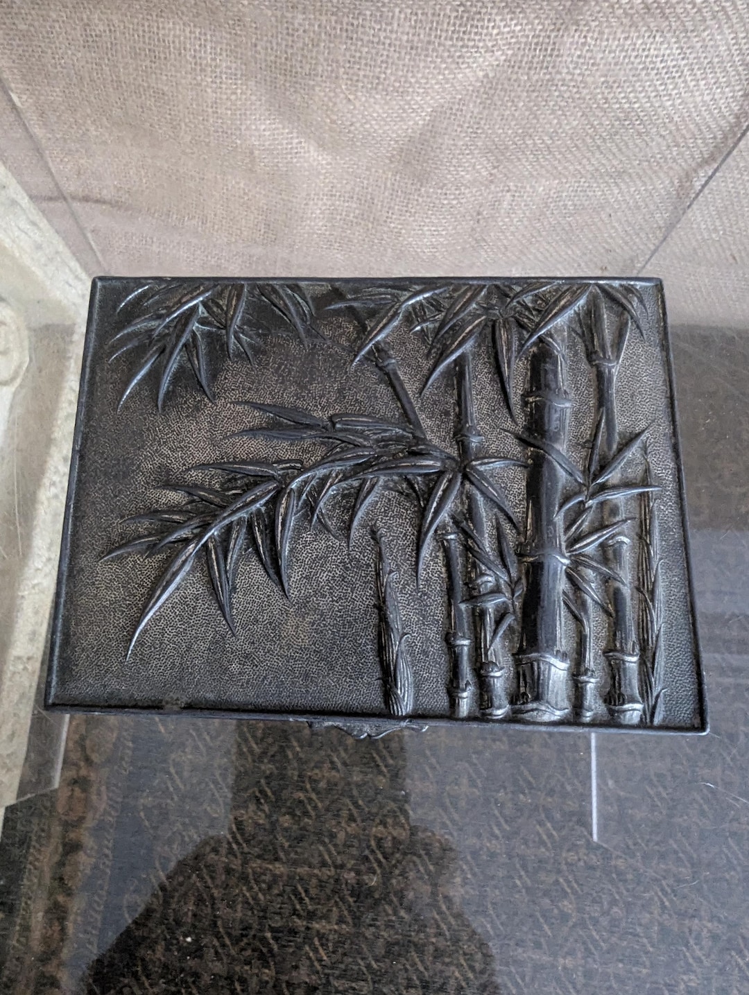 Vintage Japanese Metal Box – Bamboo & Chrysanthemum Relief Design ...