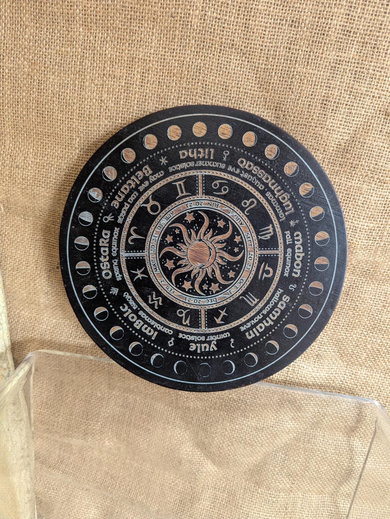 Large Solid Wood Wheel of the Year Plaque – 24cm Pagan Sabbat Calendar ...
