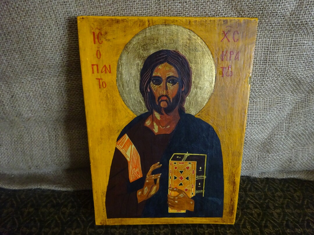 Vintage Hand Painted Icon of Jesus, Oil on Board - Etsy