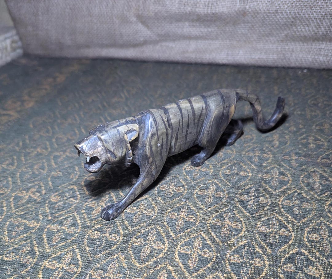 Vintage Hand Carver Buffalo Horn Tiger Sculpture in Hunting Pose - Etsy
