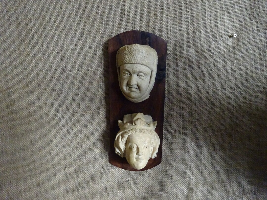 Medieval Gothic Heads Taken From Cathedral Architecture Wall Plaque ...
