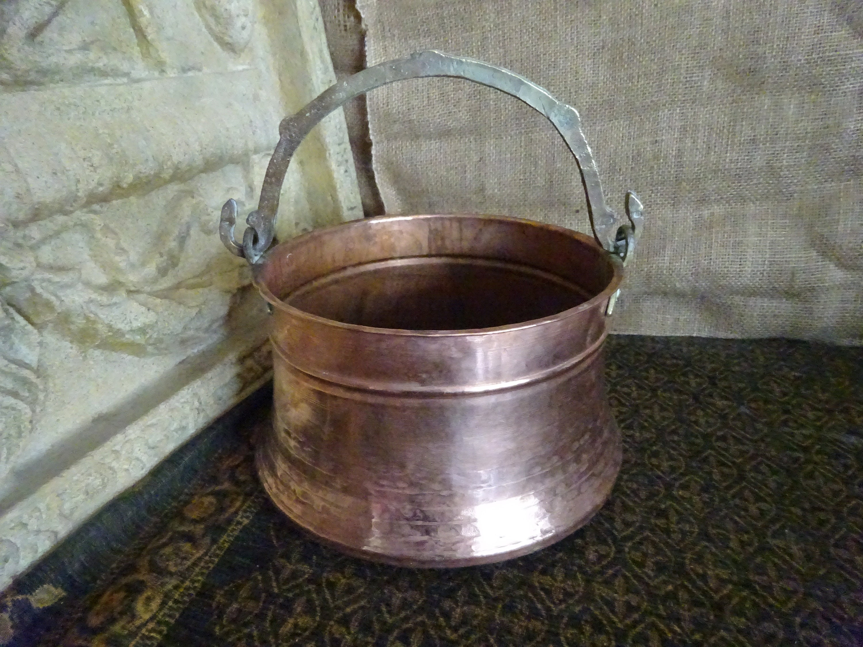 Copper Cauldron Cooking Pot Planter Bucket With Brass Handle - Etsy UK
