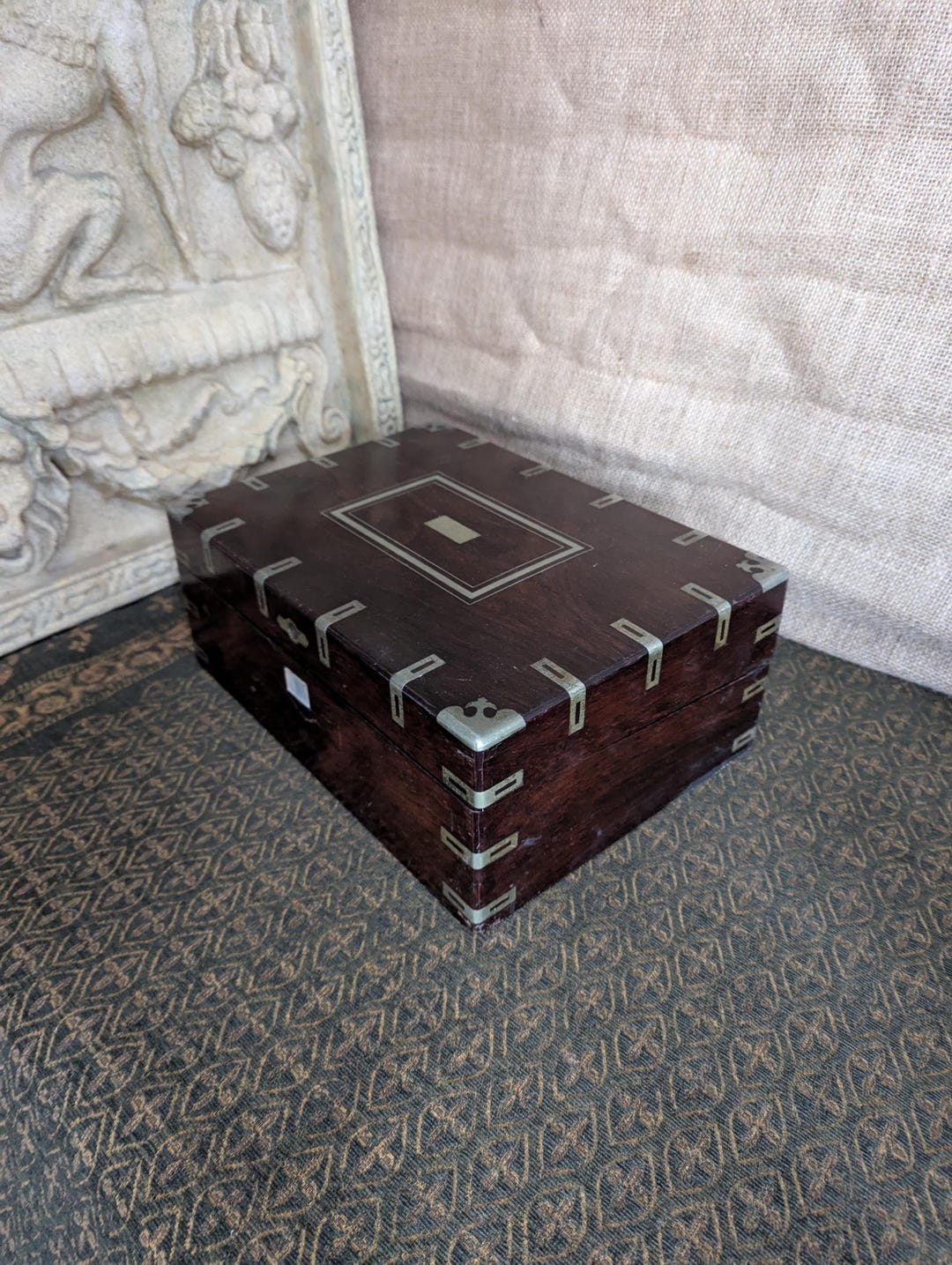 Antique Metal Bound / Straps Silver Chest / Casket / Trinket Box With ...