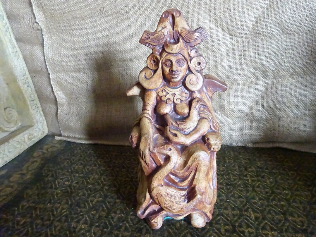 Vintage Stoneware Mother Earth Goddess Seated on Elaborate Throne Gaia ...