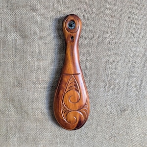Vintage Maori Wooden Hand Carved Hard Wood and Shell Inlay Tribal Patu ...