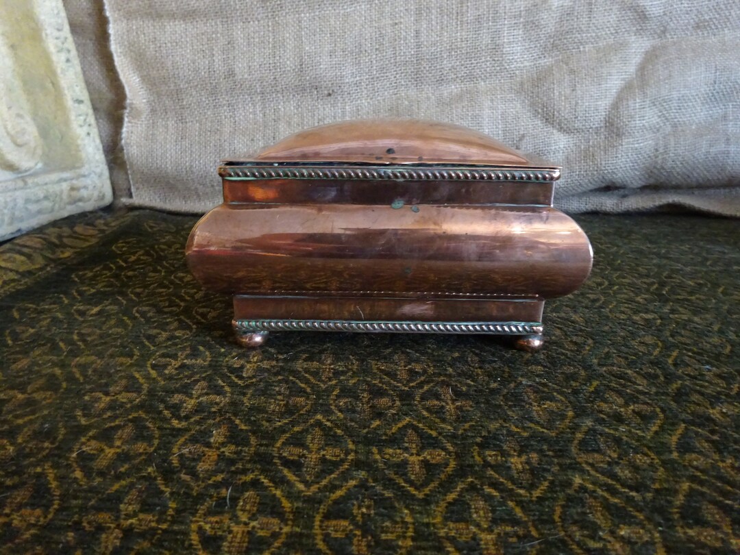 Beautiful Cushioned Copper Trinket Box With Ball Feet and Lion Handles ...