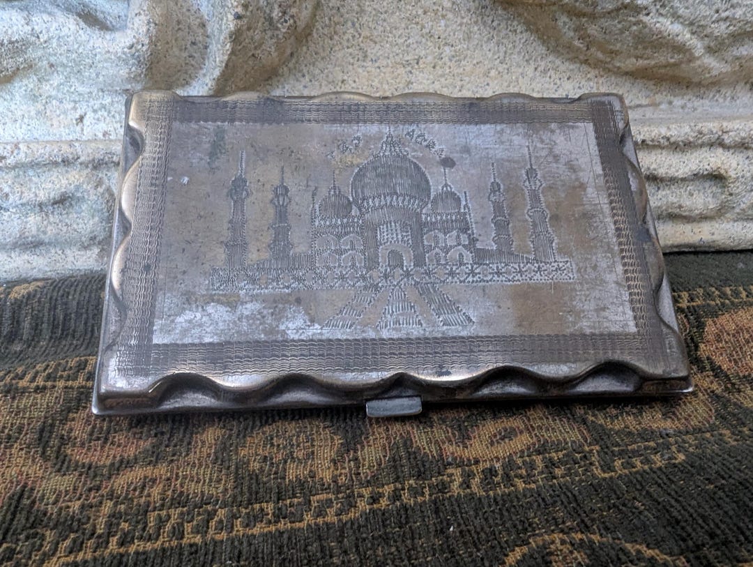 Vintage Silver Plated Indian Cigarette Box With Etched Map and Taj ...