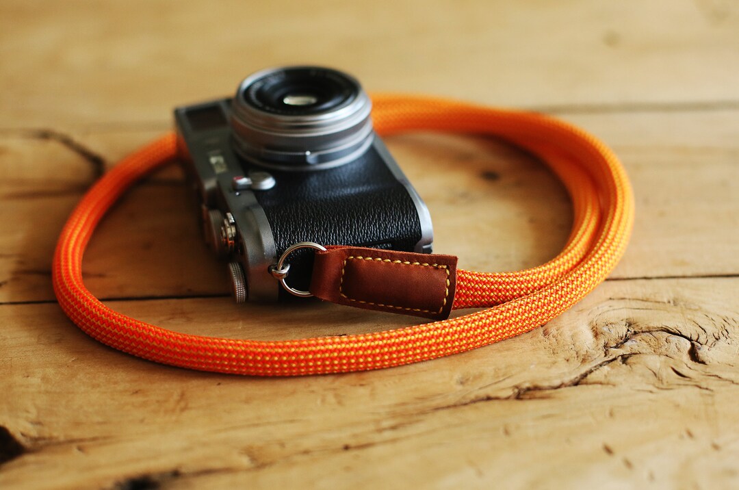 Windmup Orange 10mm Climbing Rope Camera Strap – Handmade Leather Ends ...
