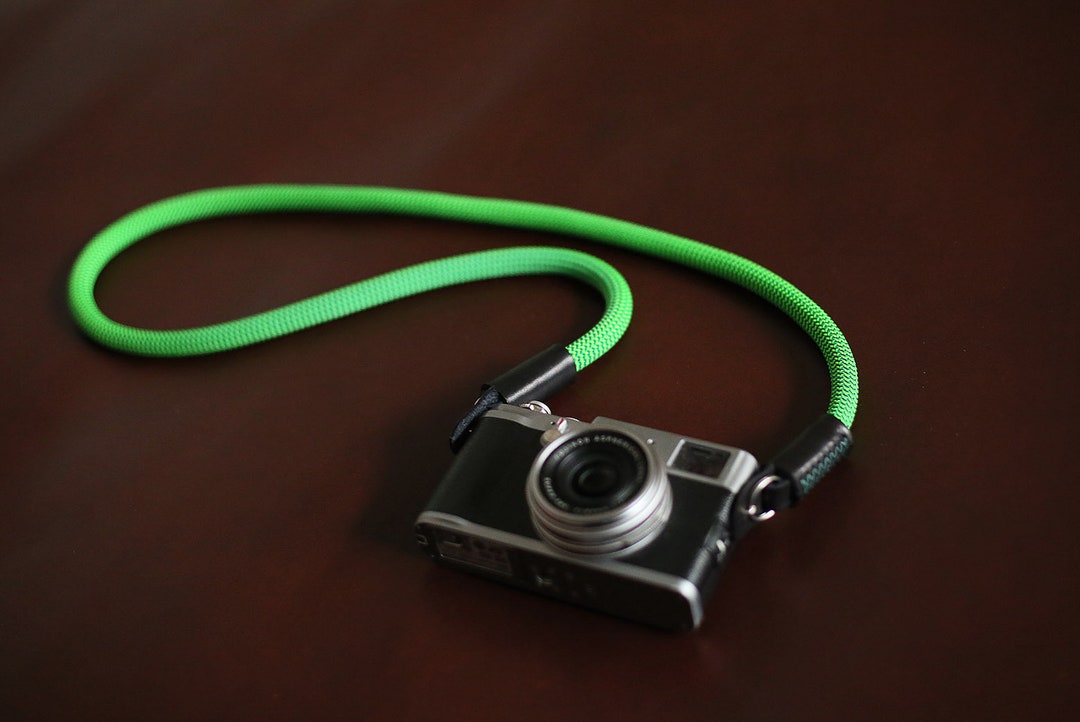 Emerald Green Climbing Rope Black Leather Handmade Camera Neck Shoulder ...