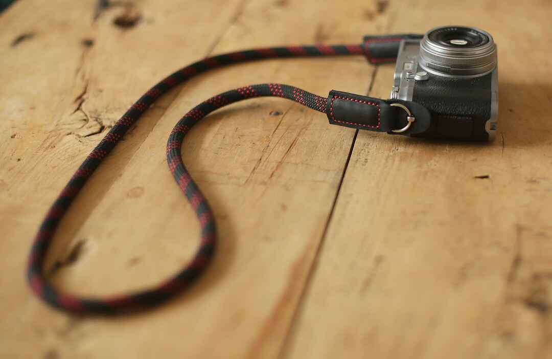 9mm Climbing Rope Camera Strap — Black & Red Interlaced, Full-grain ...