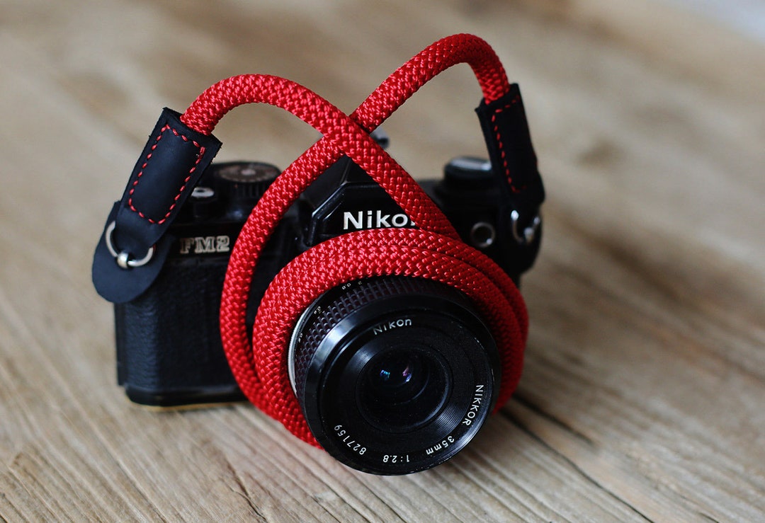 Handmade Climbing Rope Camera Strap: Black Leather, Red Rope - Etsy UK