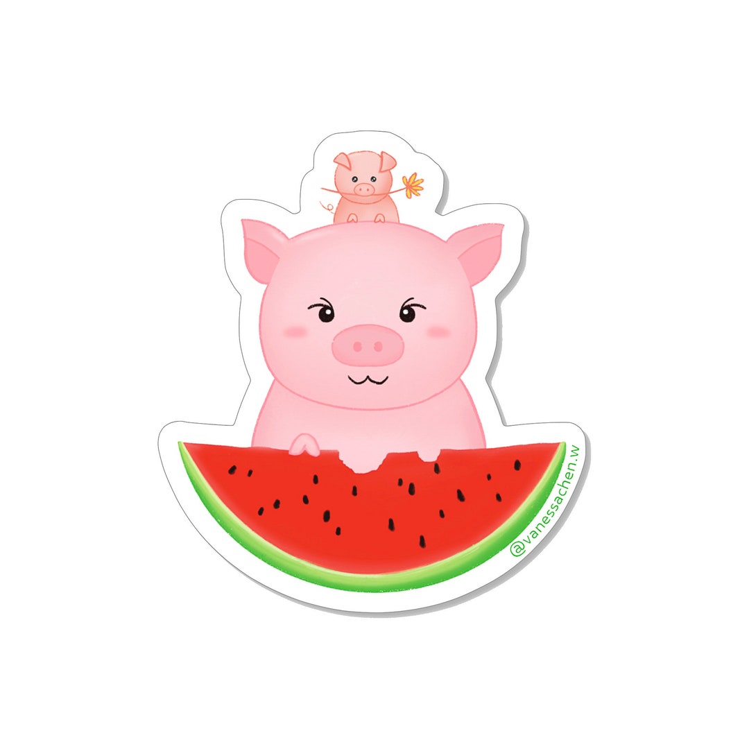 Pig Eating Watermelon Sticker, Cute Piggy Vinyl Sticker - Etsy