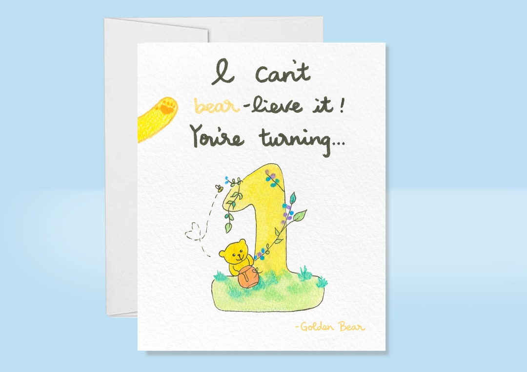 Cute 1st Birthday Card, Turning 1 Card, Watercolor Baby Turning One ...