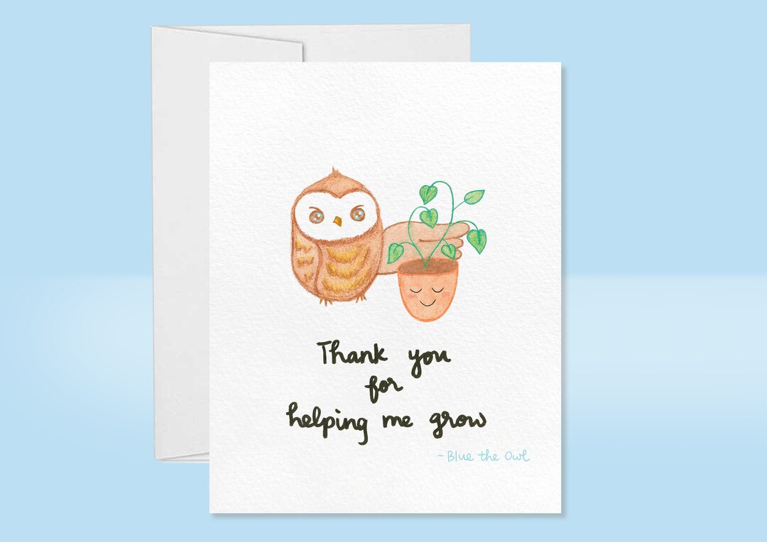 Thank You for Helping Me Grow Card Owl Thank You Teacher Appreciation ...