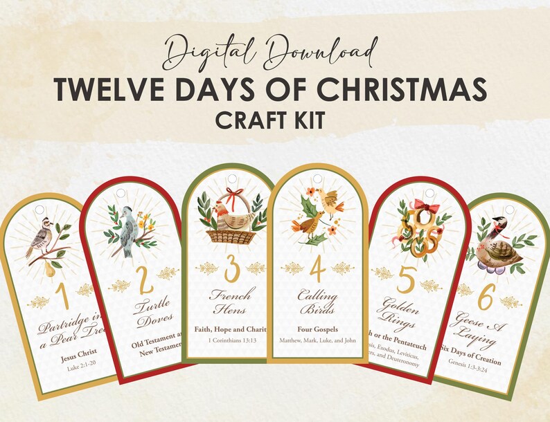 12 Days of Christmas Craft Kit: Watercolor Garland & Ornaments (digital ...