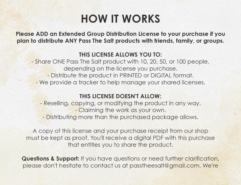 Extended Group Distribution License - for up to 100 Shares - Etsy