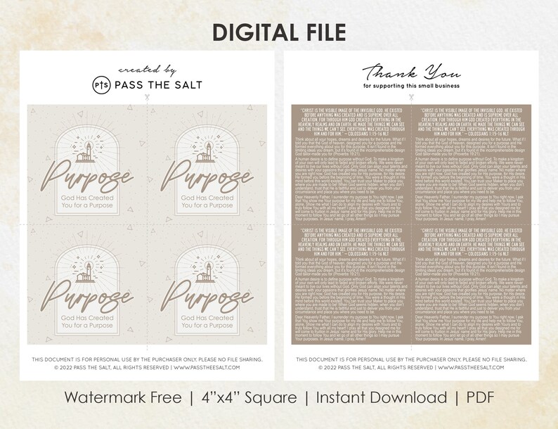Purpose Encouragement Card Digital File, Evangelism Card, Gospel Tract ...