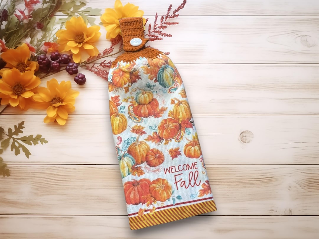 Fall Hanging Dish Towels, Pumpkin Hand Towels With Crochet Top, Crochet ...