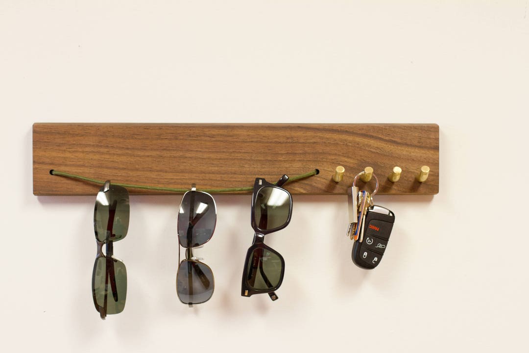 Simple Solid Wood, Walnut, Sunglass Hanger, Sunglass Rack, Metal Key ...