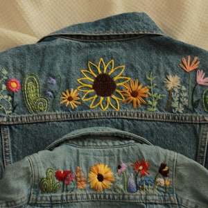 Custom Hand Embroidered Floral Adult Jean Jacket - Personalized With ...