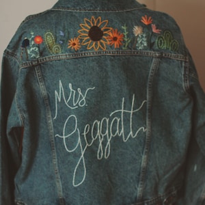 Custom Hand Embroidered Floral Adult Jean Jacket - Personalized With ...