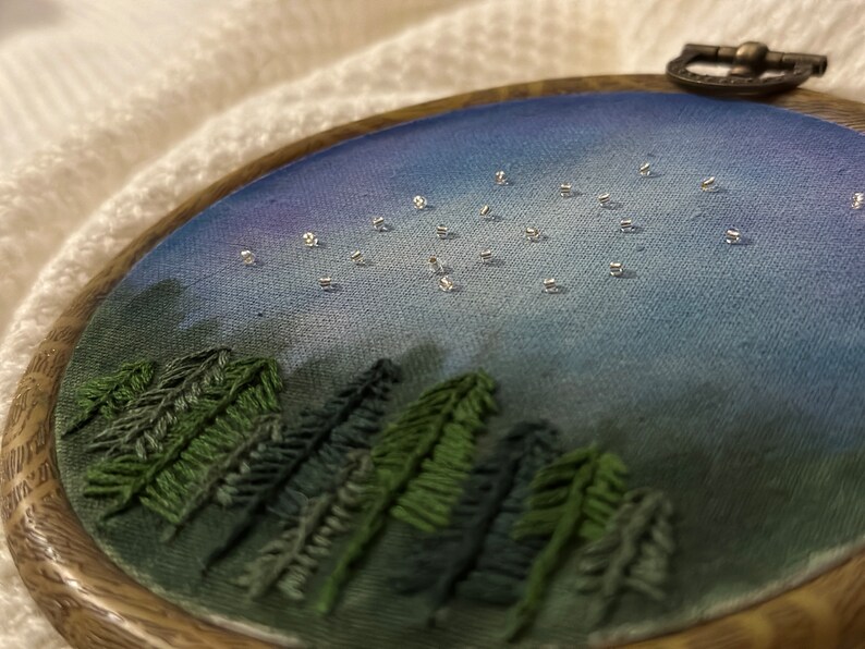 Hand Painted and Hand Embroidered Night Sky Forest Keepsake Hoop - Etsy