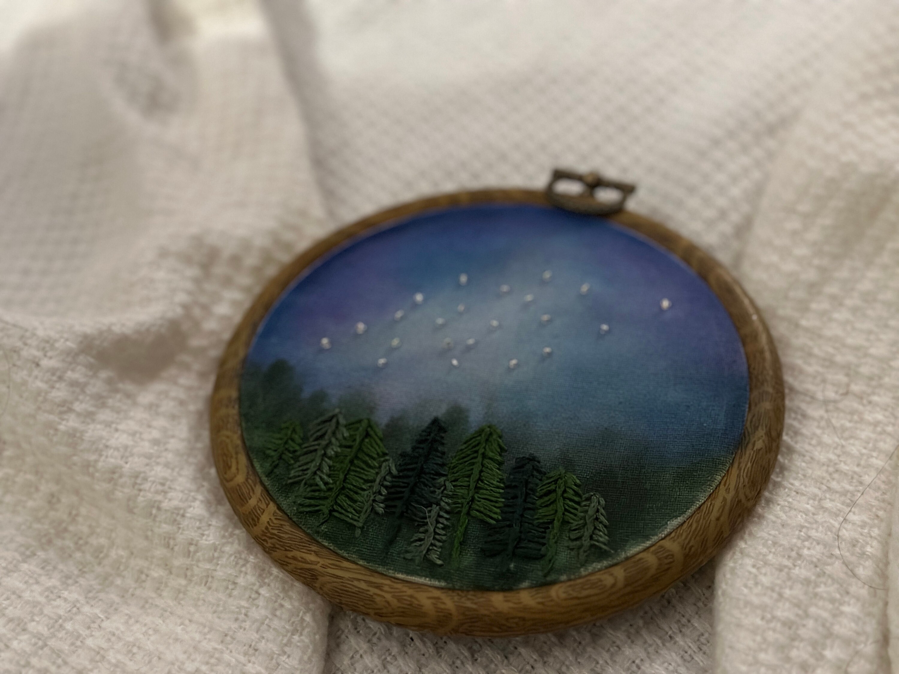 Hand Painted and Hand Embroidered Night Sky Forest Keepsake Hoop - Etsy