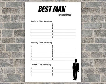 Best Man Checklist for Wedding Digital Download Printable, List for ...