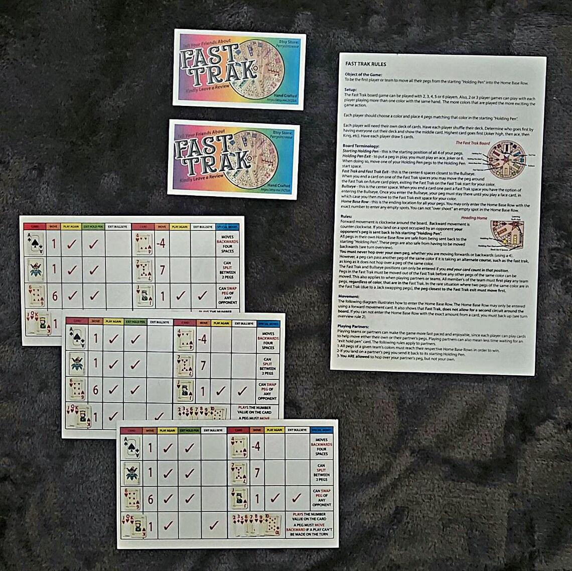 Fast Track Game Rules Card Set, Short Cut Table Rules - Etsy