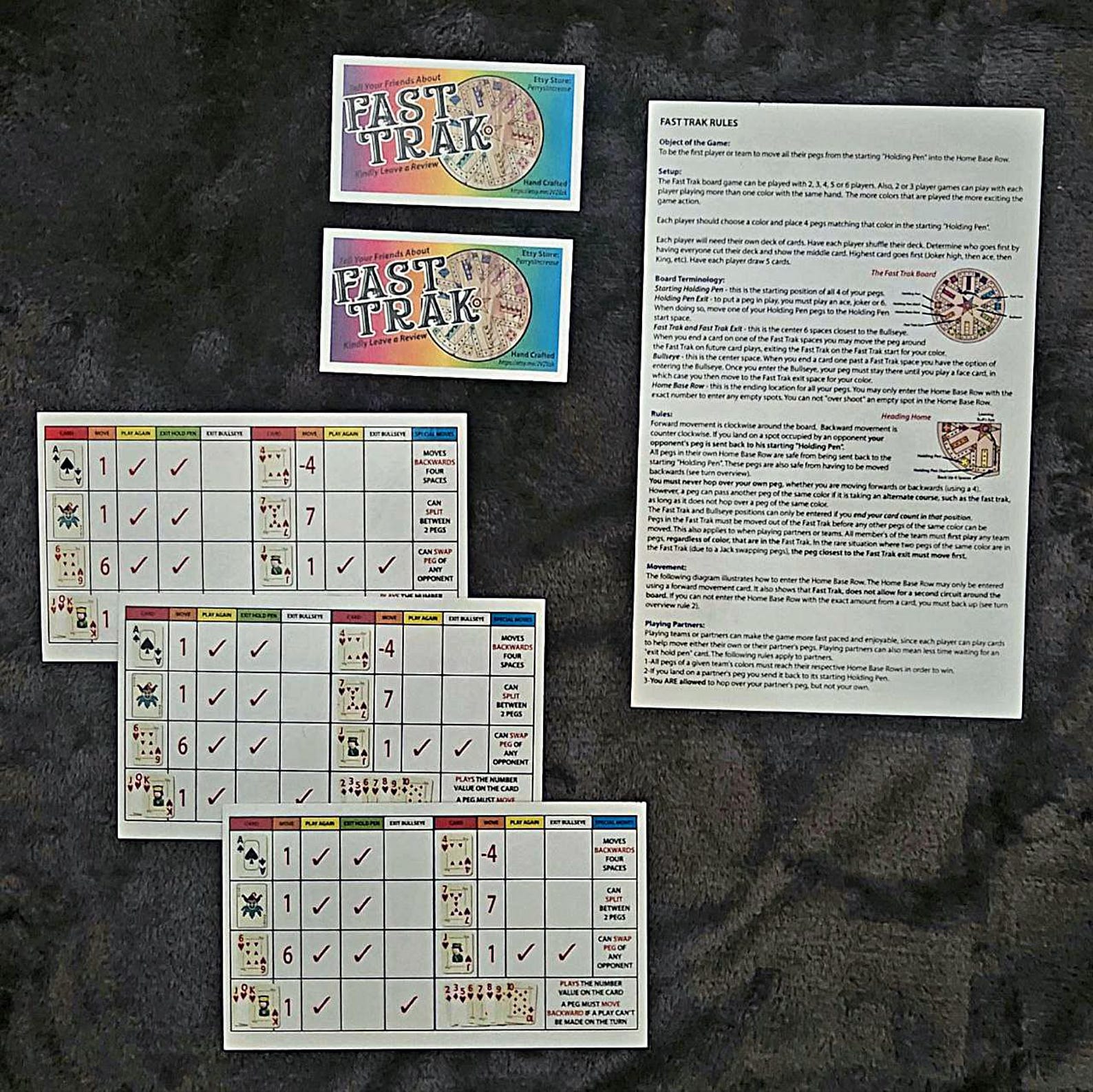 Fast Track Game Rules Card Set, Short Cut Table Rules - Etsy