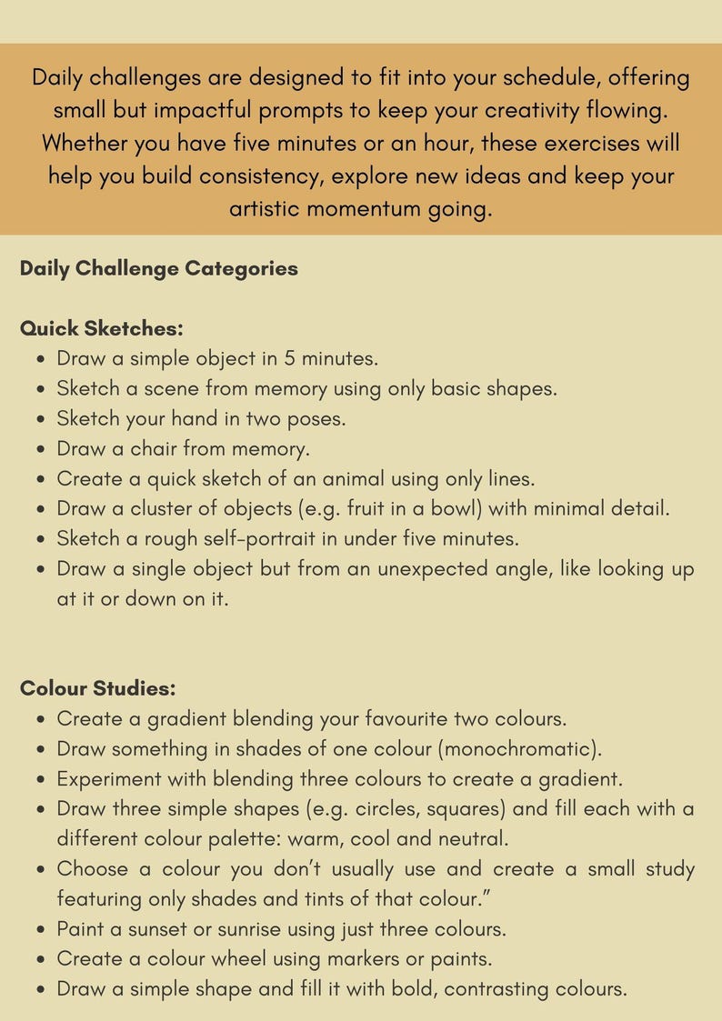 Art Challenges Planner | Digital Creative Workbook With Daily, Weekly ...