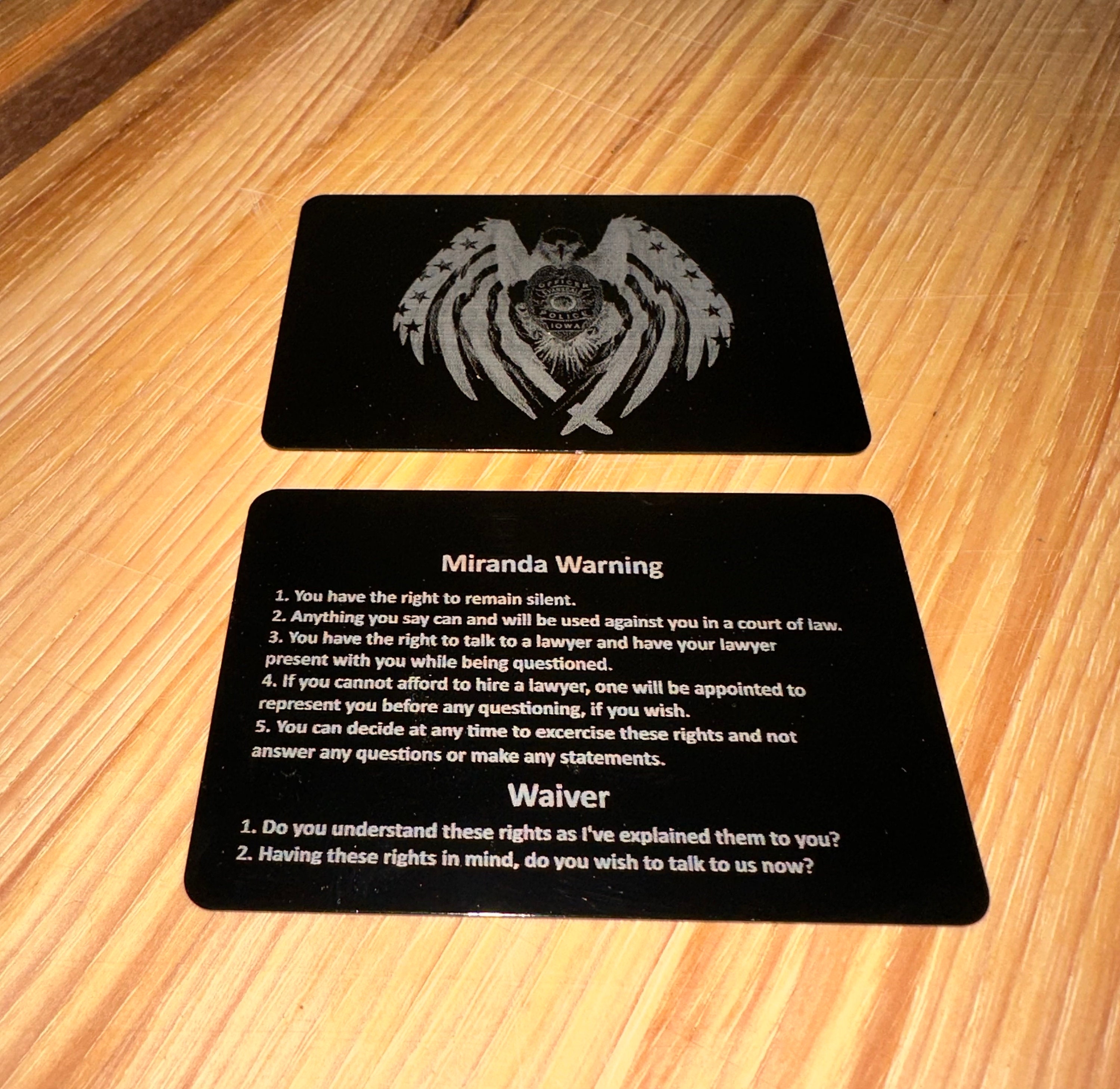 Miranda Warning Card - Stainless Steel - Etsy