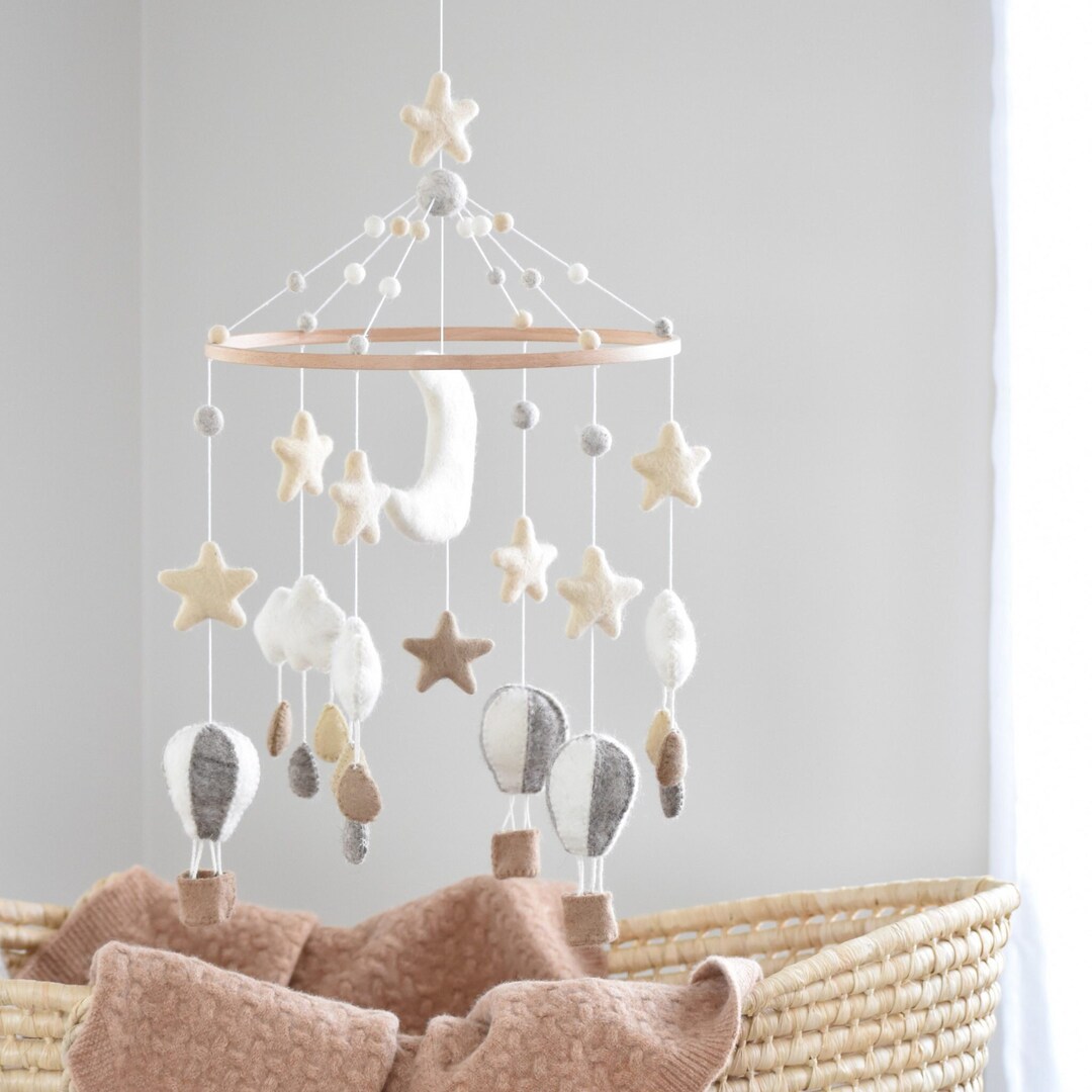 Neutral Hot Air Balloon Baby Mobile, Cloud Nursery Mobile, Neutral Crib ...