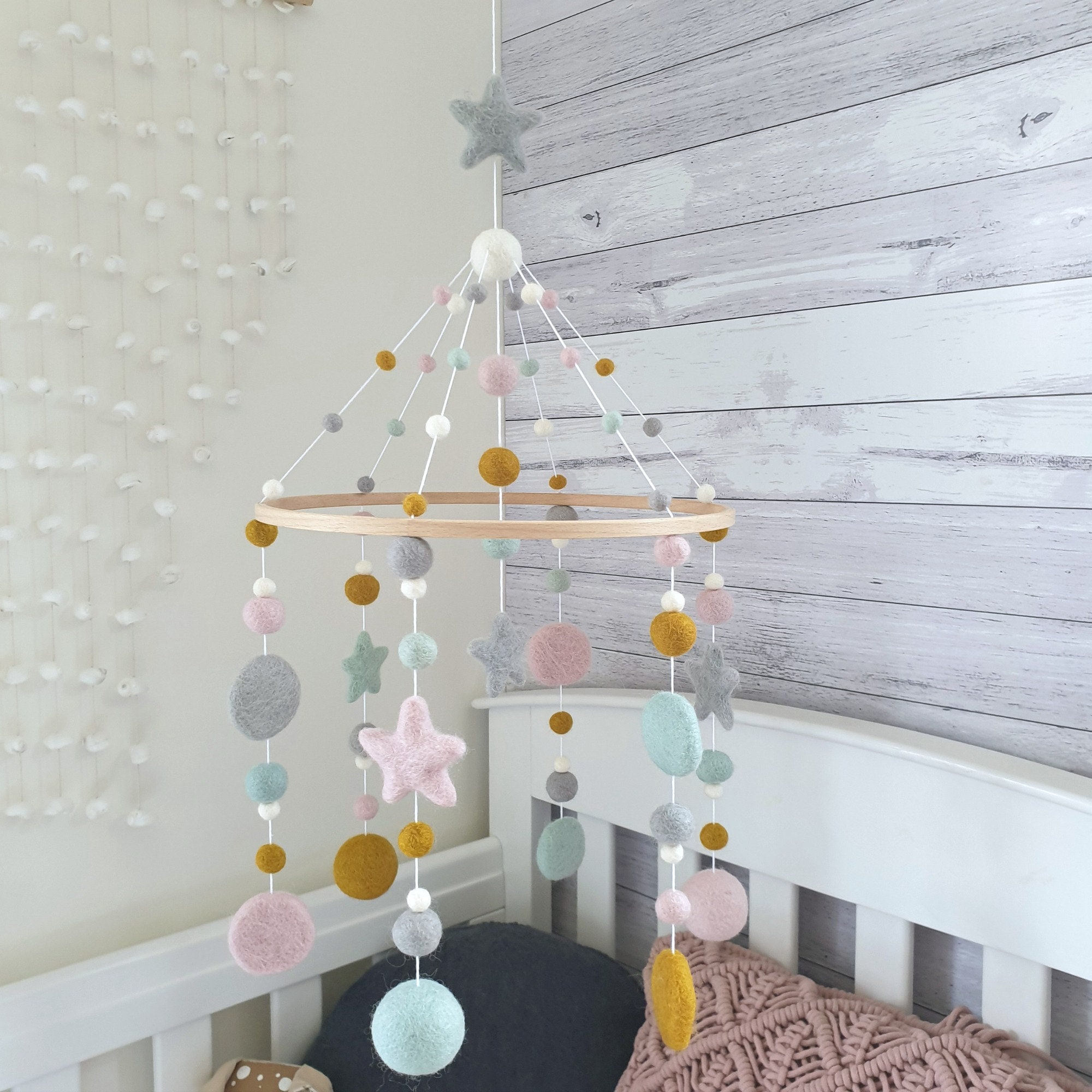 Mustard Mint Pink Baby Mobile Baby Nursery Mobile Cot | Etsy