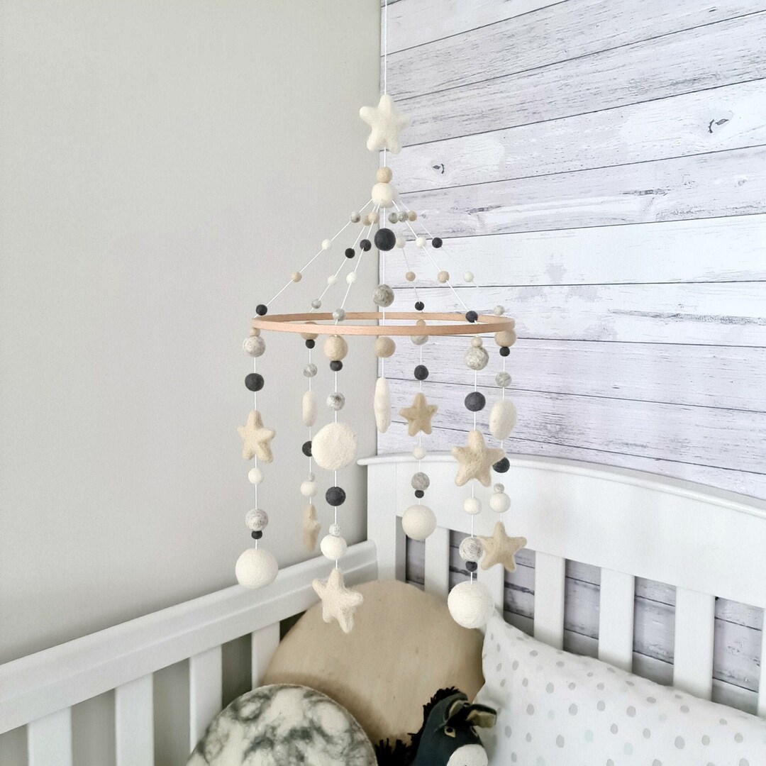 Neutral Nursery Mobile, Baby Mobile White Cream, Crib Mobile, Cot ...