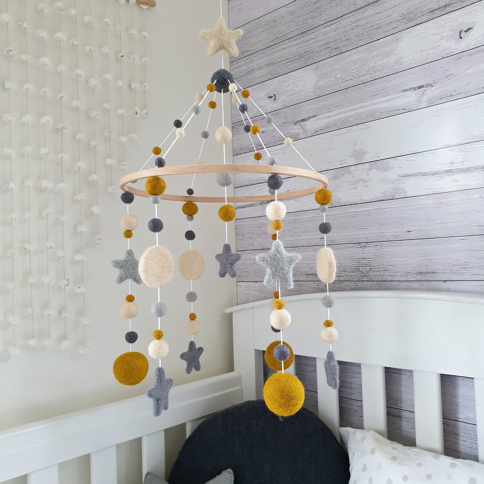 Mustard & Grey Baby Mobile, Star Nursery Mobile, Cot Mobile, Crib ...