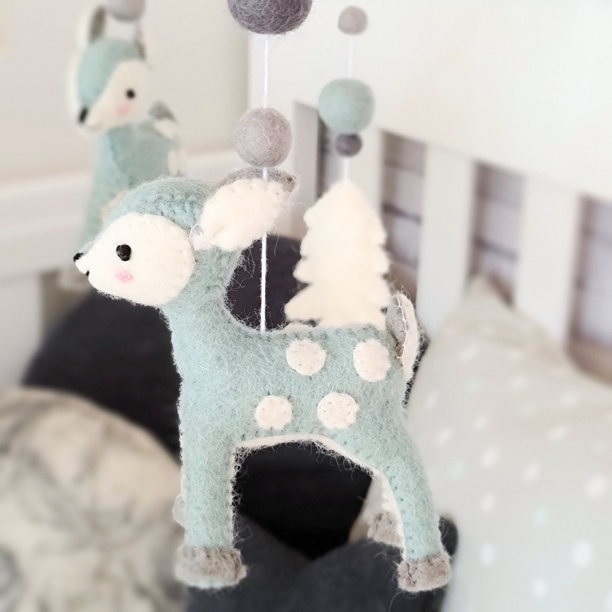 Mint Deer Forest Baby Mobile Woodland Nursery Mobile Crib | Etsy