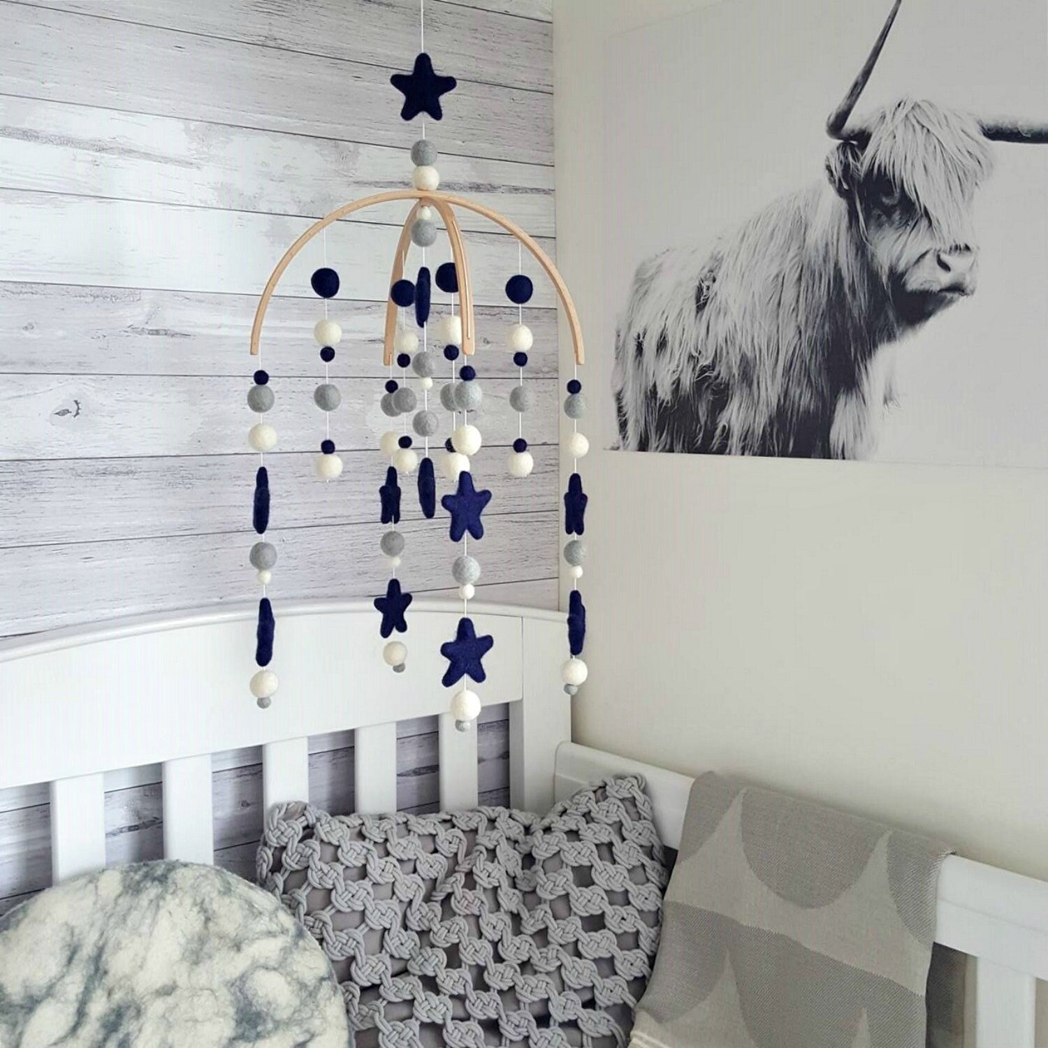 Navy Stars & Dove Grey Baby Mobile Nursery Mobile Cot - Etsy Canada