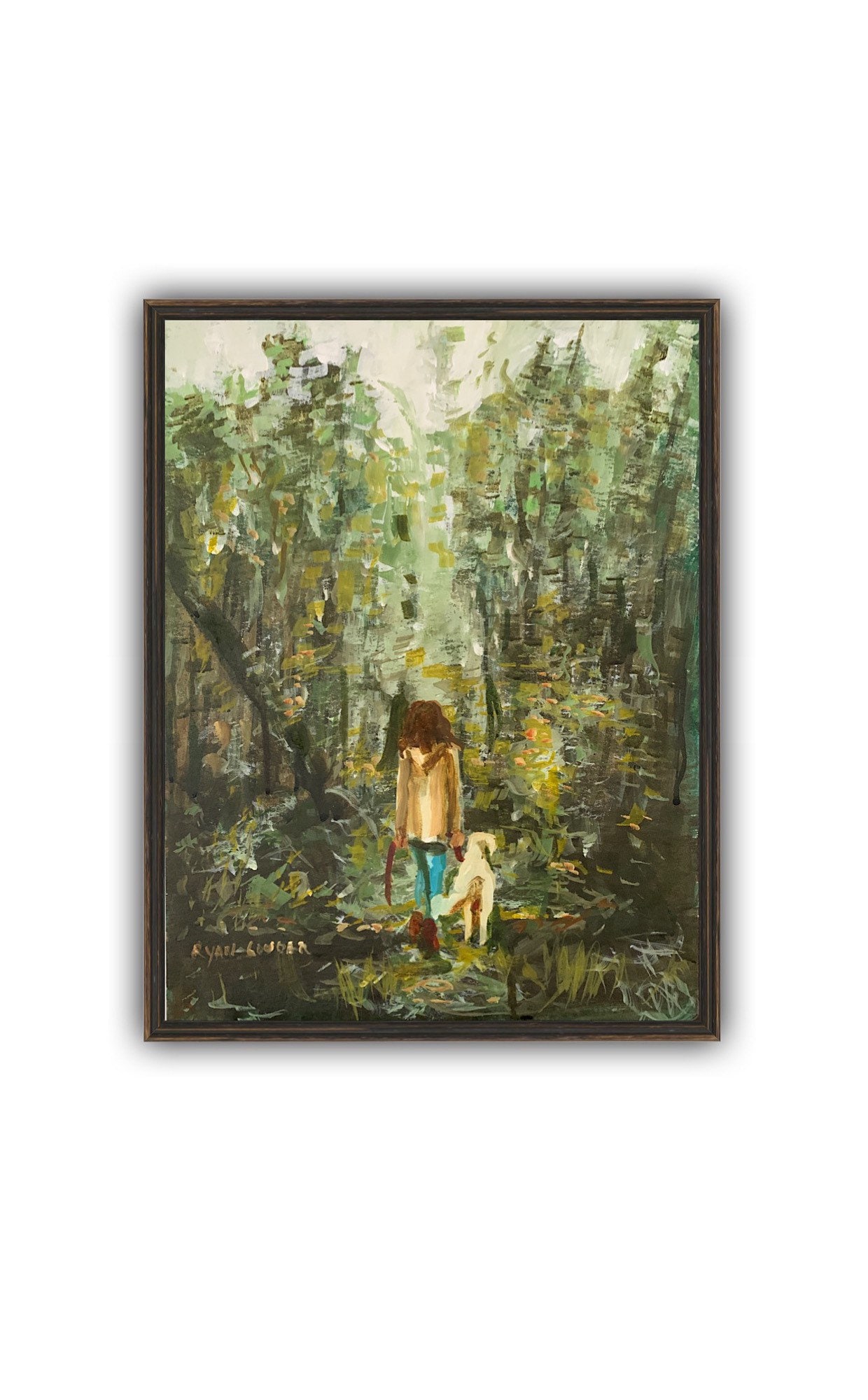 Painting- Walking Her Dog in the Forest - Wall Art - Dog Lover - Dog ...