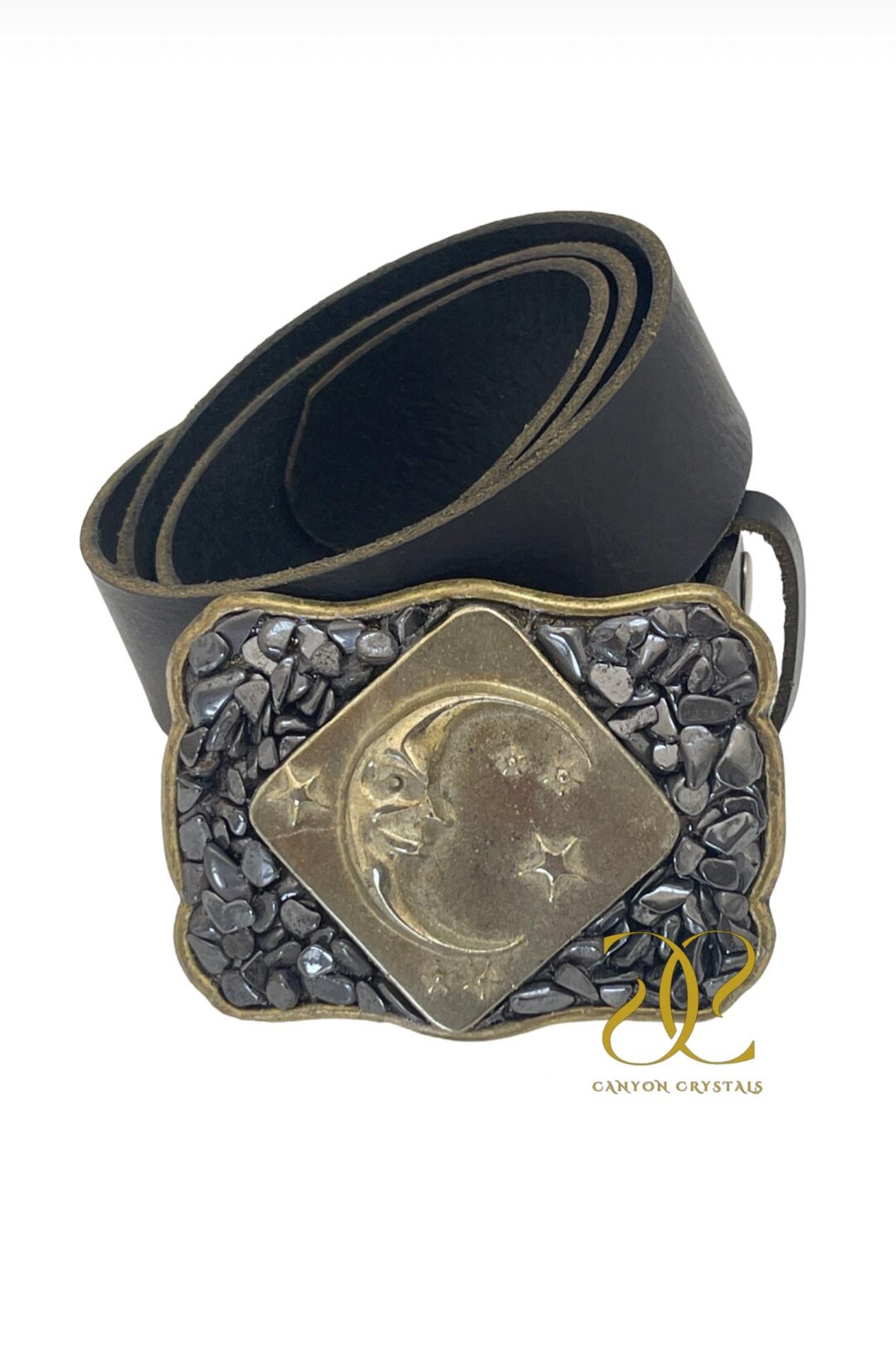 Hematite With Pyrite Belt Buckle, Celestial Belt, Moon and Stars Belt ...